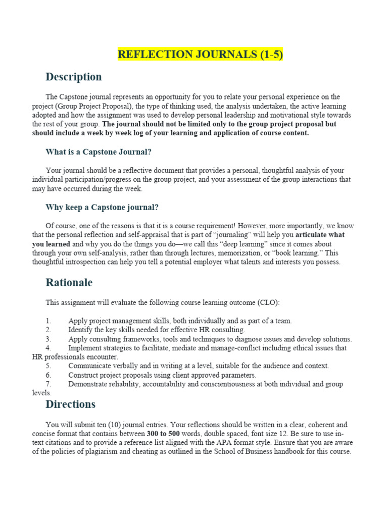HRM8320 - Capstone 1 - Reflection Journals | PDF