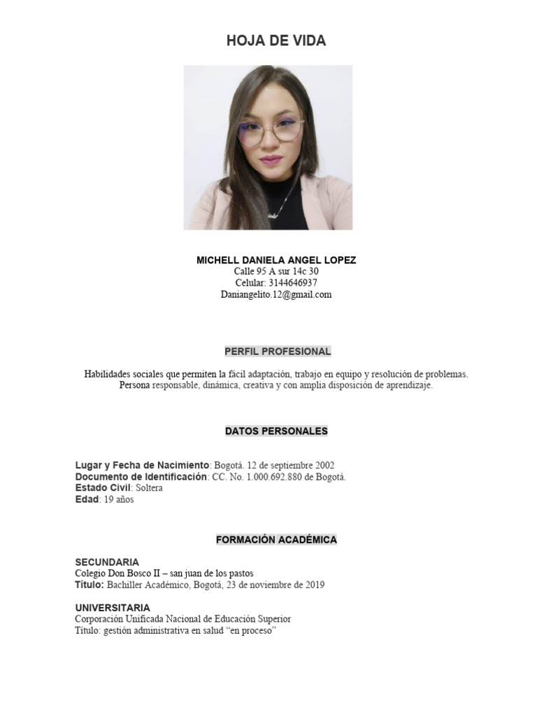 Hoja de Vida de Michel Daniela | PDF | Ciencias sociales