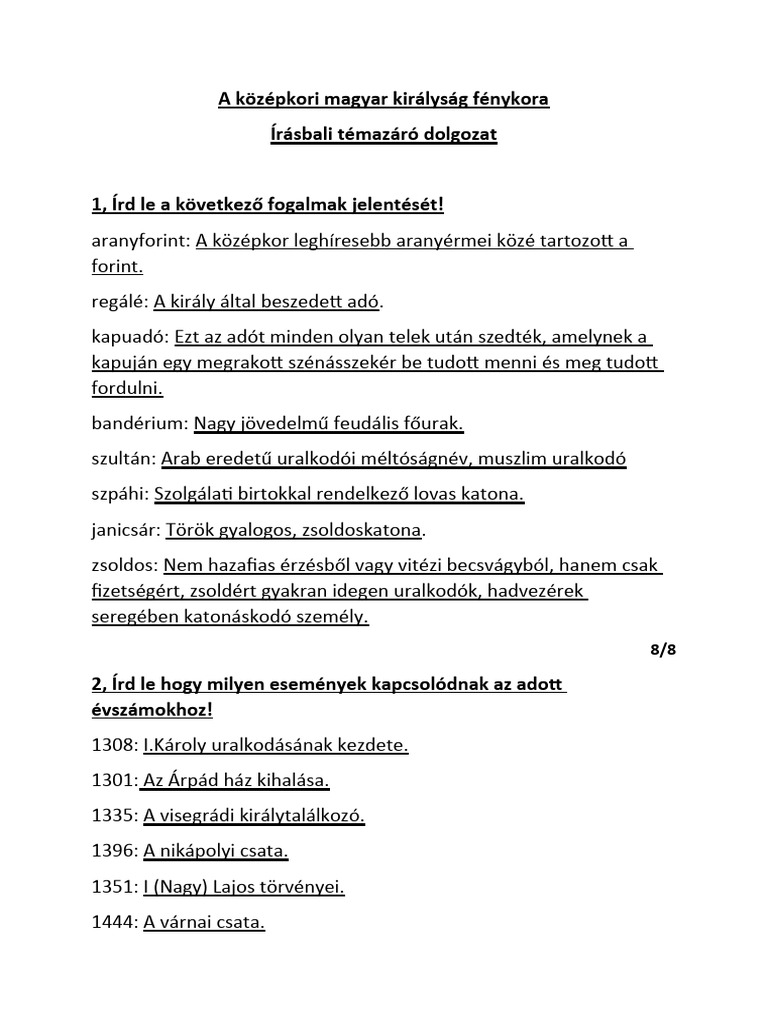 Történelem Dolgozat | PDF