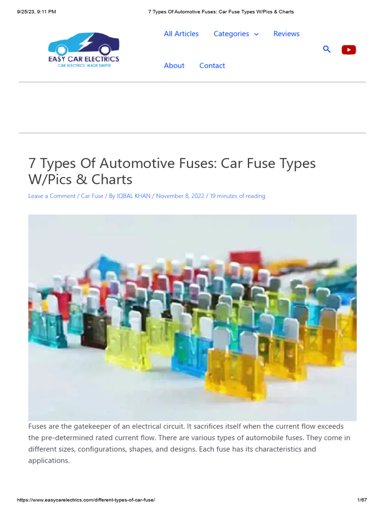 7 Types of Automotive Fuses - Car Fuse Types W - Pics & Charts | PDF