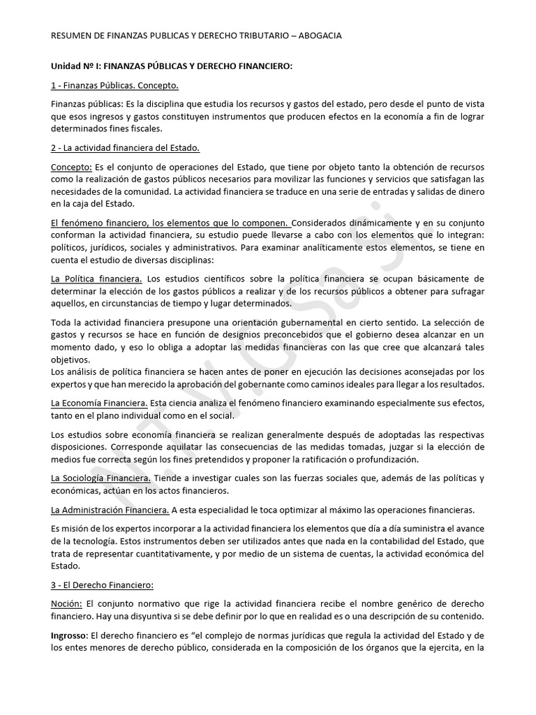 Resumen Finanzas Publicas y Derecho Tributario | PDF | Impuestos | Presupuesto