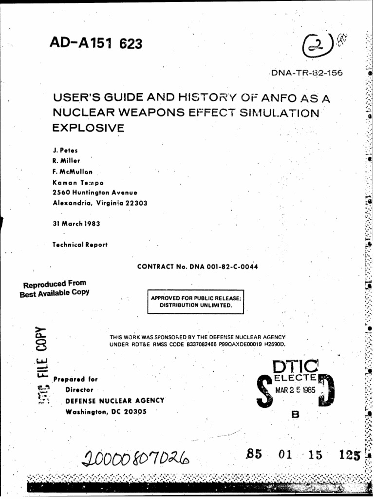 User's Guide and History of ANFO As A Nuclear Weapons Effect Simulation ...