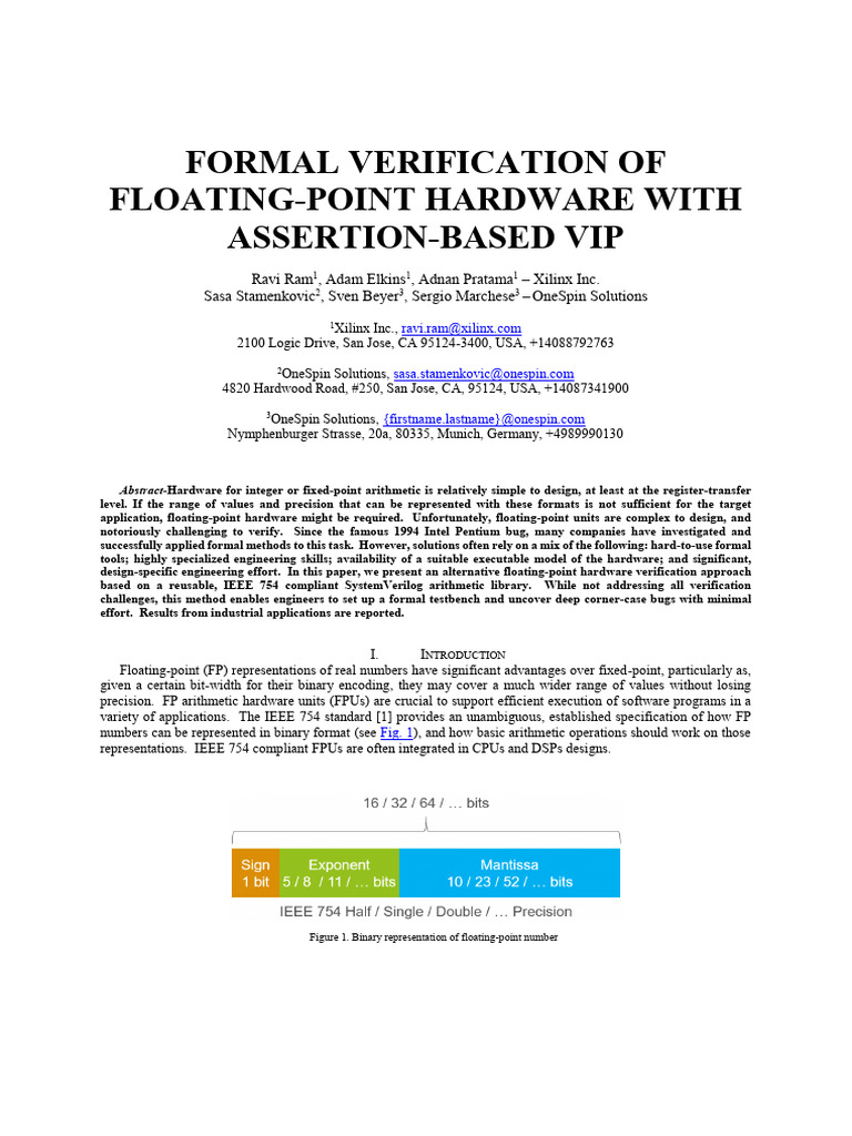 Formal Verification Of Floating Point Hardware Pdf