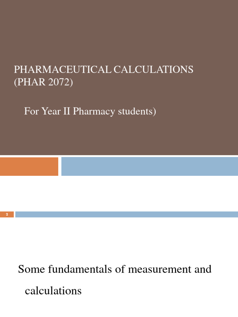 Pharmaceutical Calculations (PHAR 2072) | PDF | Mass Concentration (Chemistry) | Dose (Biochemistry)