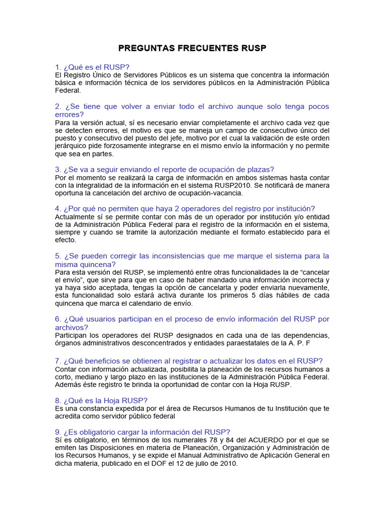 Preguntas Frecuentes sobre el RUSP | PDF