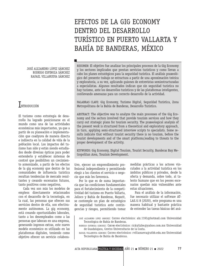 Efectos de La Gig Economy Dentro Del Desarrollo Turístico en Puerto Vallarta Y Bahía de Banderas ...