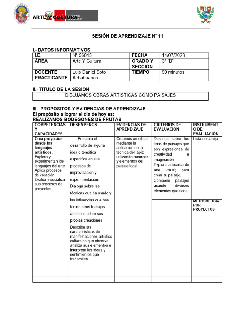 SESIÓN DE APRENDIZAJE TIPOS DE PAISAJES | PDF