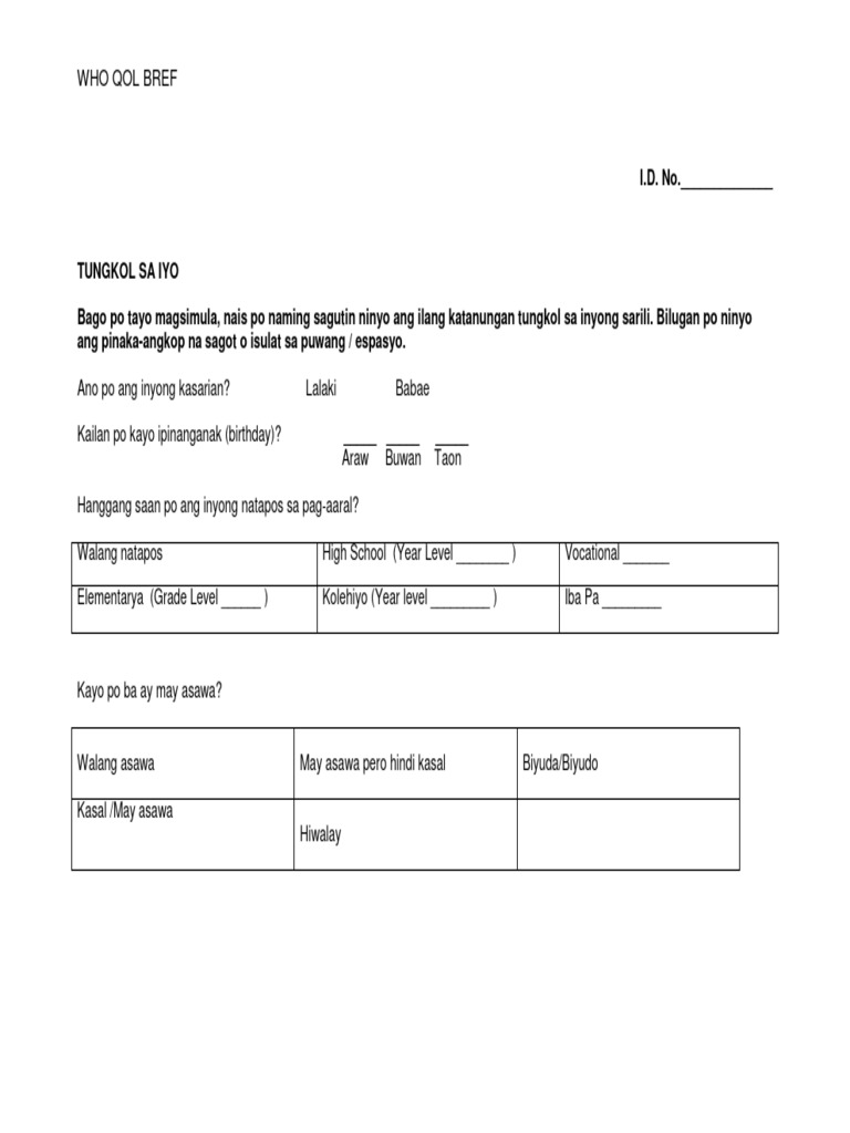 Filipino WHOQOL-BREF | PDF