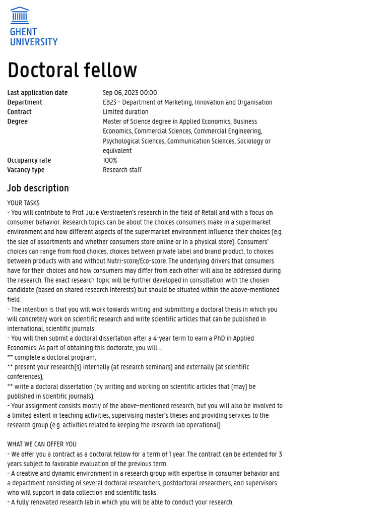 Doctoral Fellow - Ghent University | PDF | Doctorate | Thesis