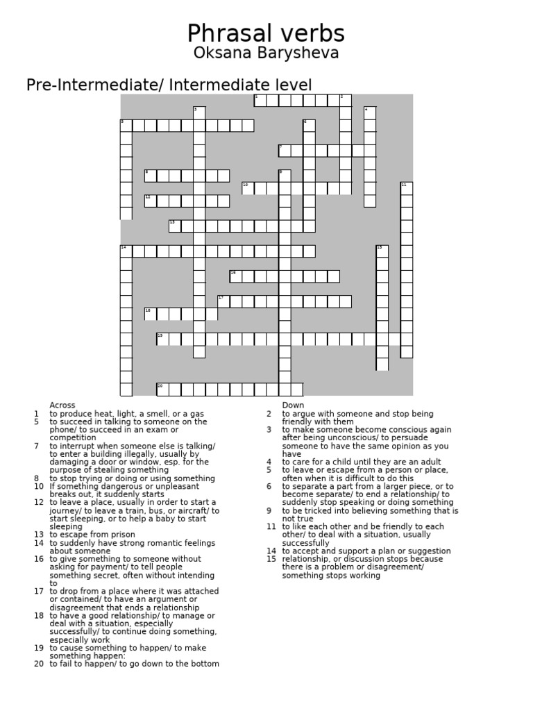 Crossword Phrasal Verbs | PDF