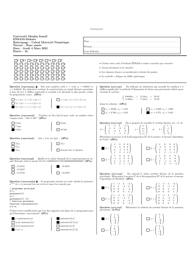 Corrigé Rattrapage CMN | PDF | Algorithmes | Informatique