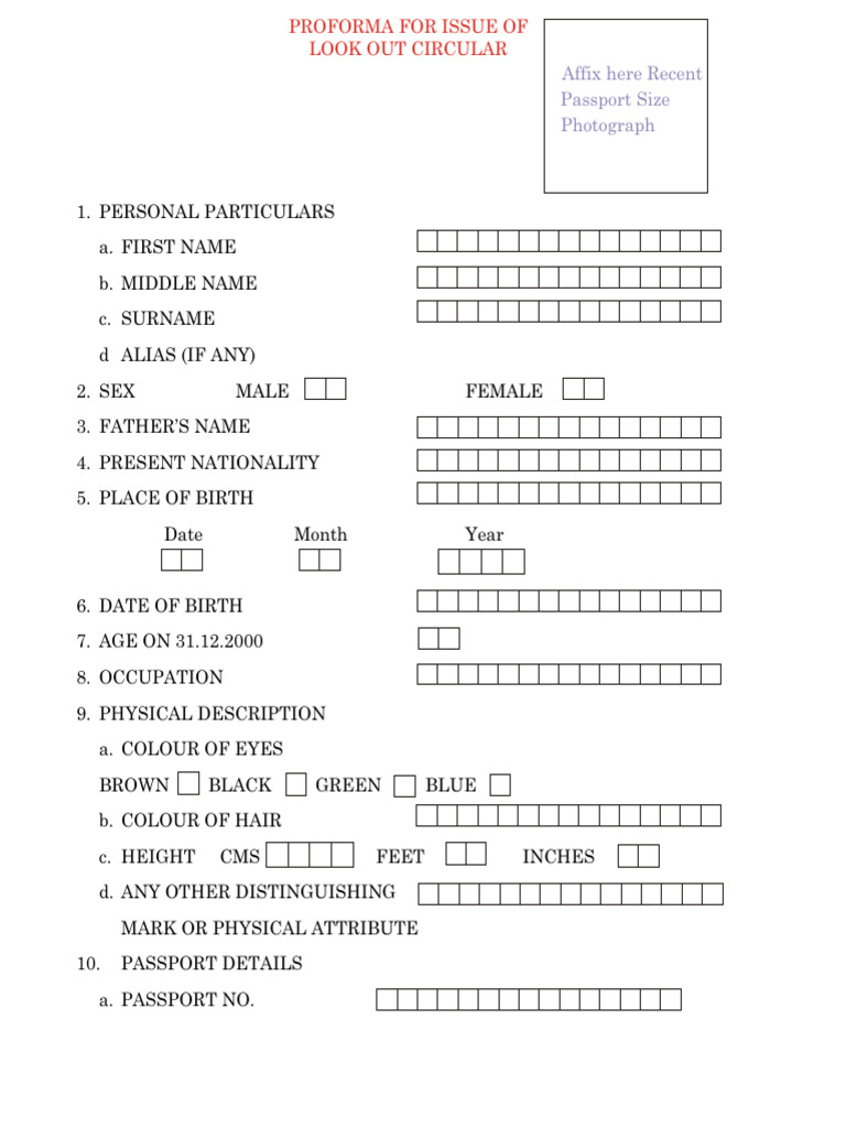 Proforma For Issue of Look Out CircularLOC | PDF | Government And ...