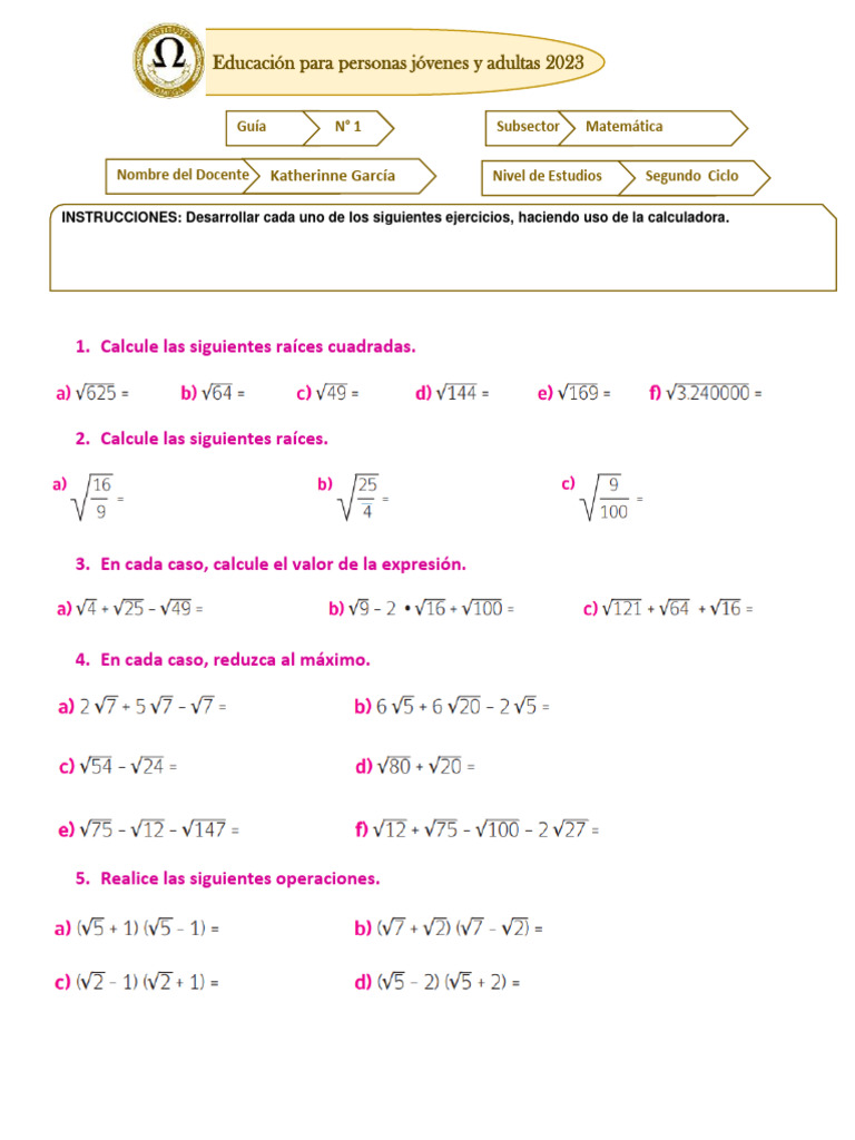 Guía 1 Matemática - Segundo Ciclo | PDF