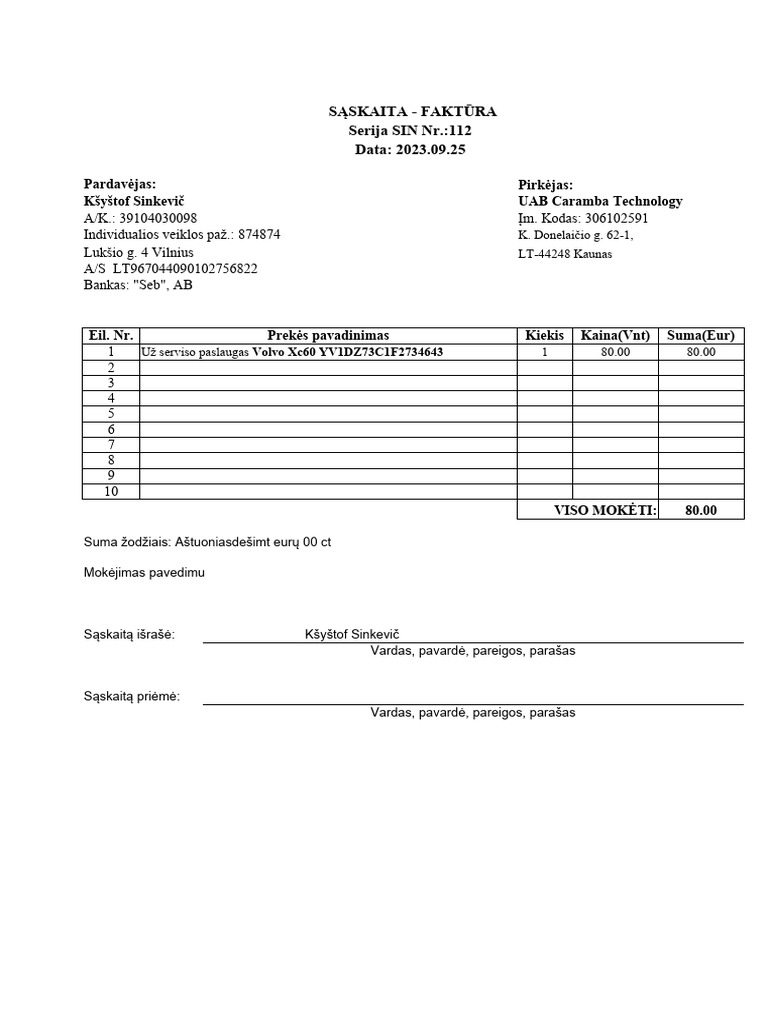 Caramba - Saskaita Faktura | PDF