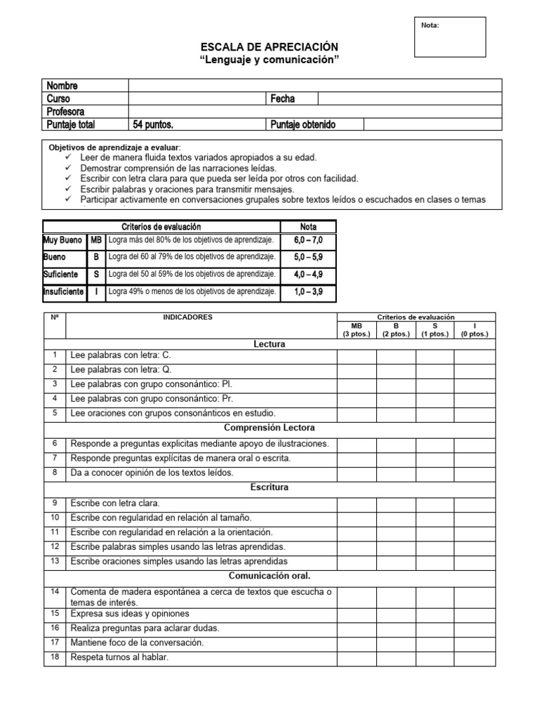Escala de Evaluación de Lenguaje Infantil | PDF | Comunicación ...