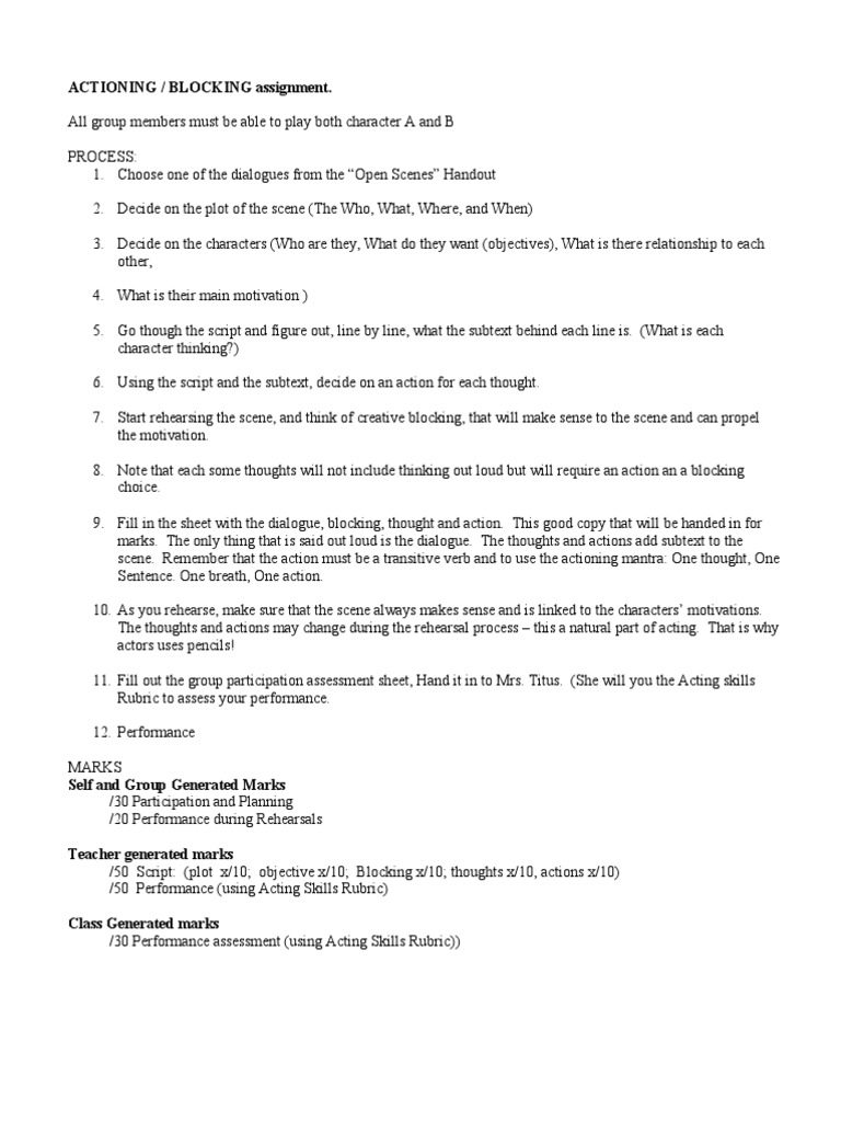 Actioning & Blocking Assignment | PDF | Rubric (Academic) | Motivation