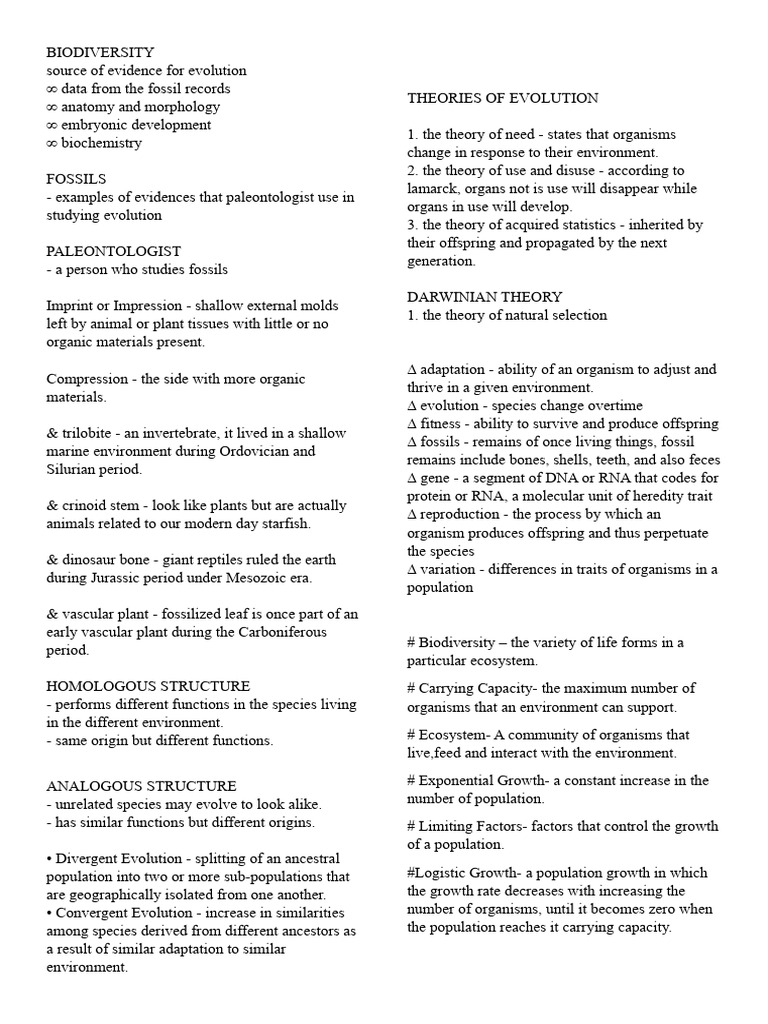 Fil and Scie (Biodiversity) Reviewer | PDF | Fossil | Evolution