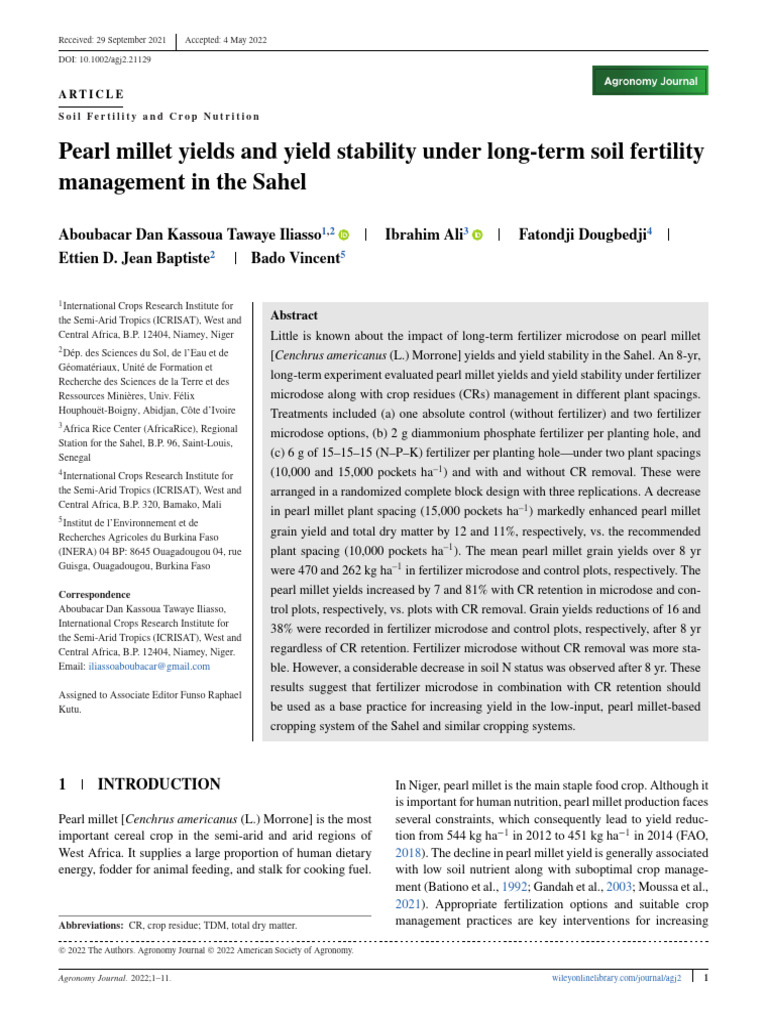 Millet Yield Stability Under Fertilizer Microdosing | PDF | Soil ...