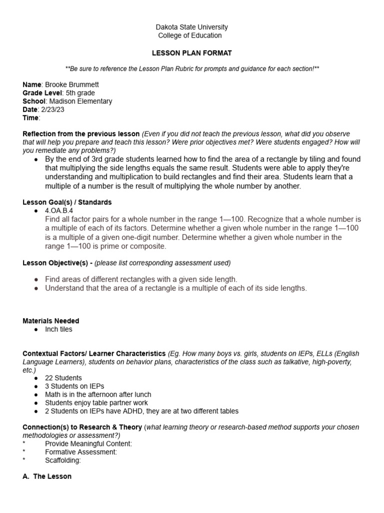 brooke brummett dsu lesson plan template | PDF