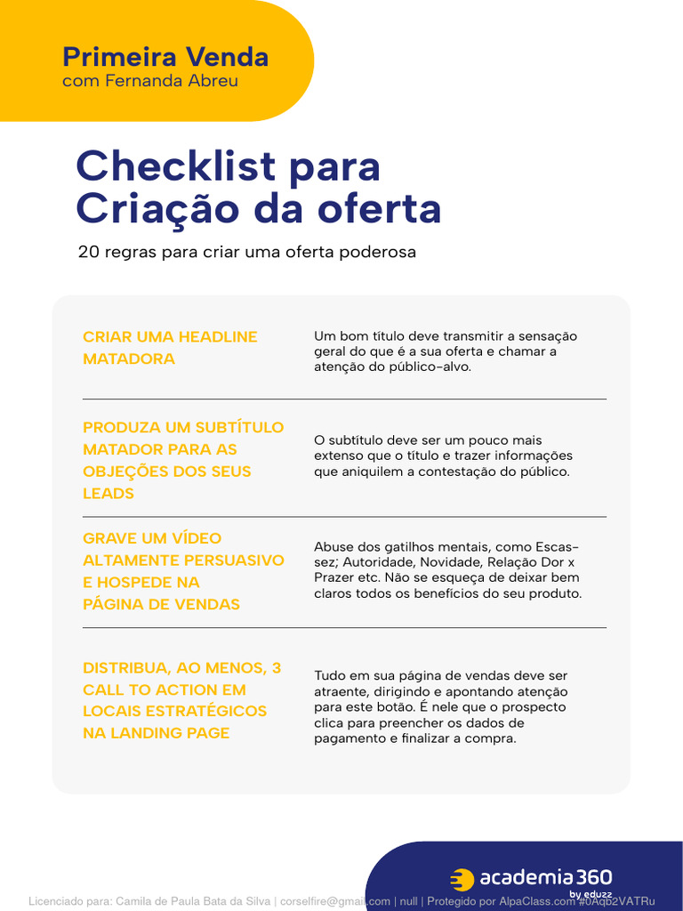 Checklist para Criacao Da Oferta | PDF