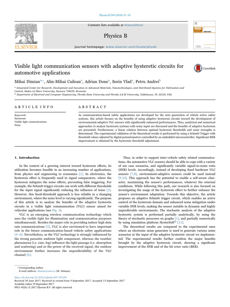Visible Light Communication Sensors With Adaptive Hysteretic Circuits ...