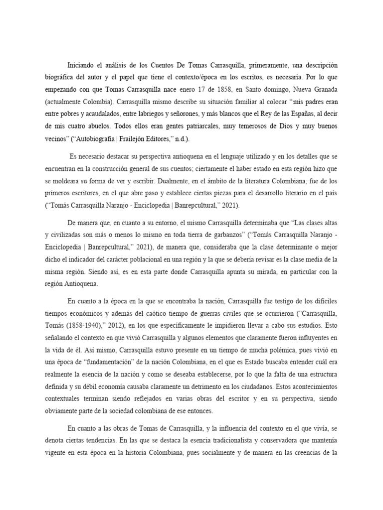 Análisis de Los Cuentos de Tomas Carrasquilla | PDF | Nación | Colombia