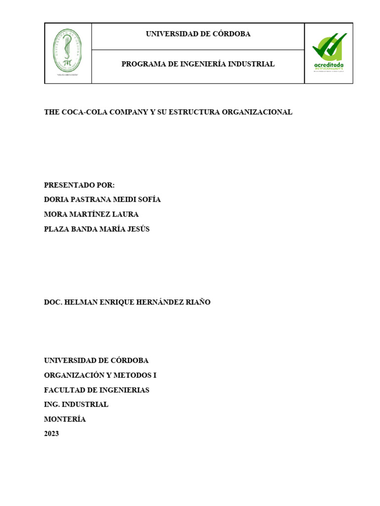 The Coca-Cola Company y Estructura Organizacional | PDF