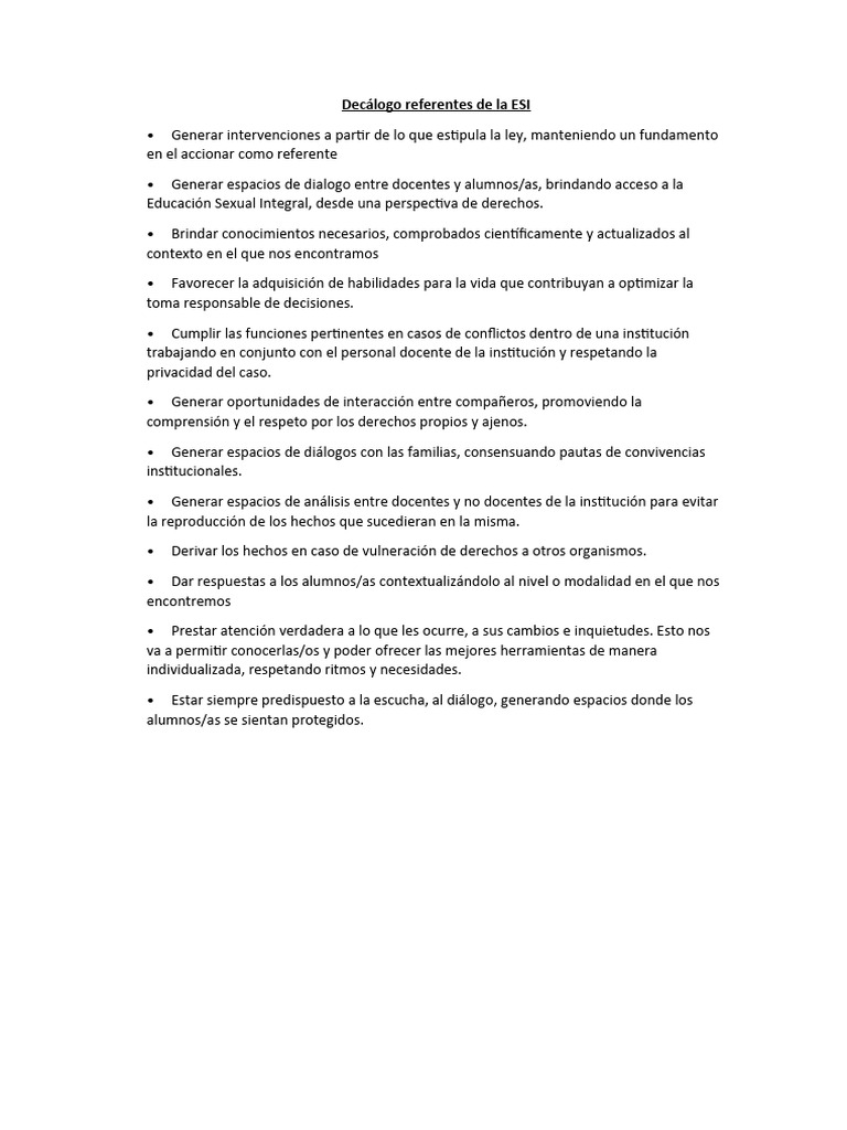Decálogo para Referentes de ESI | PDF | Salud y bienestar
