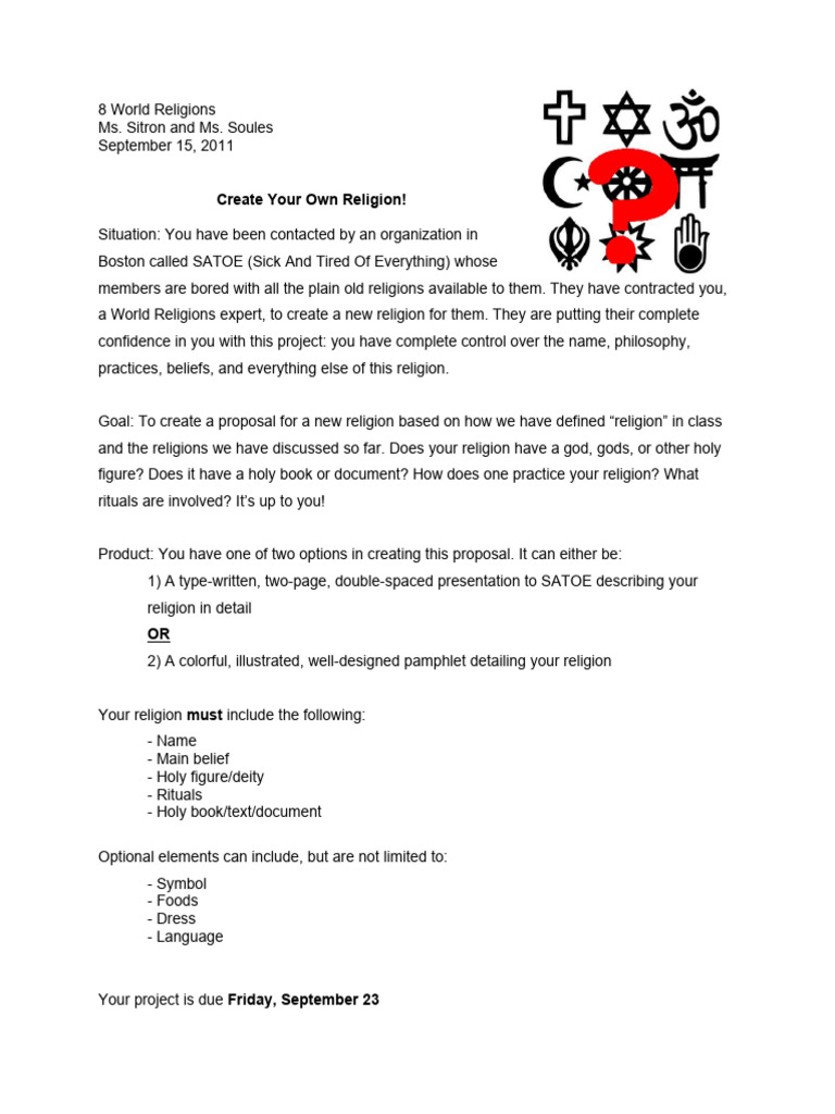 Create Your Own Religion Proposal | PDF | Religion & Spirituality