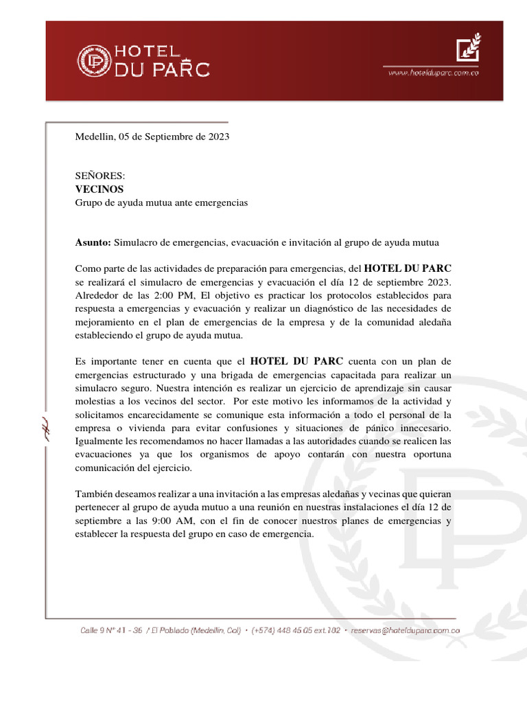 Invitación a Simulacro de Evacuación | PDF