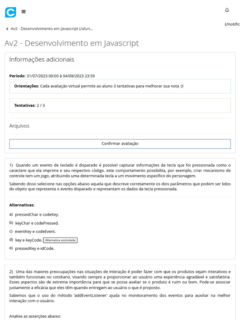 Colaborar - Av2 - Desenvolvimento em Javascript | PDF | Script Java ... Colaborar - Av2 - Desenvolvimento em Javascript | PDF | Script Java ...