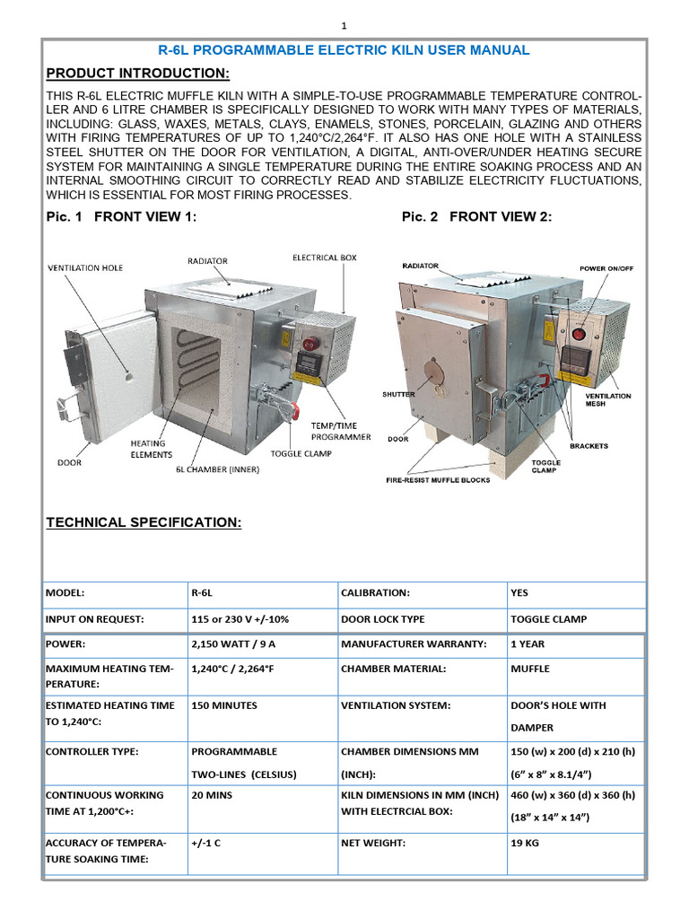 (En) R-6L Kiln Instruction Manual | PDF | Thermocouple | Heat