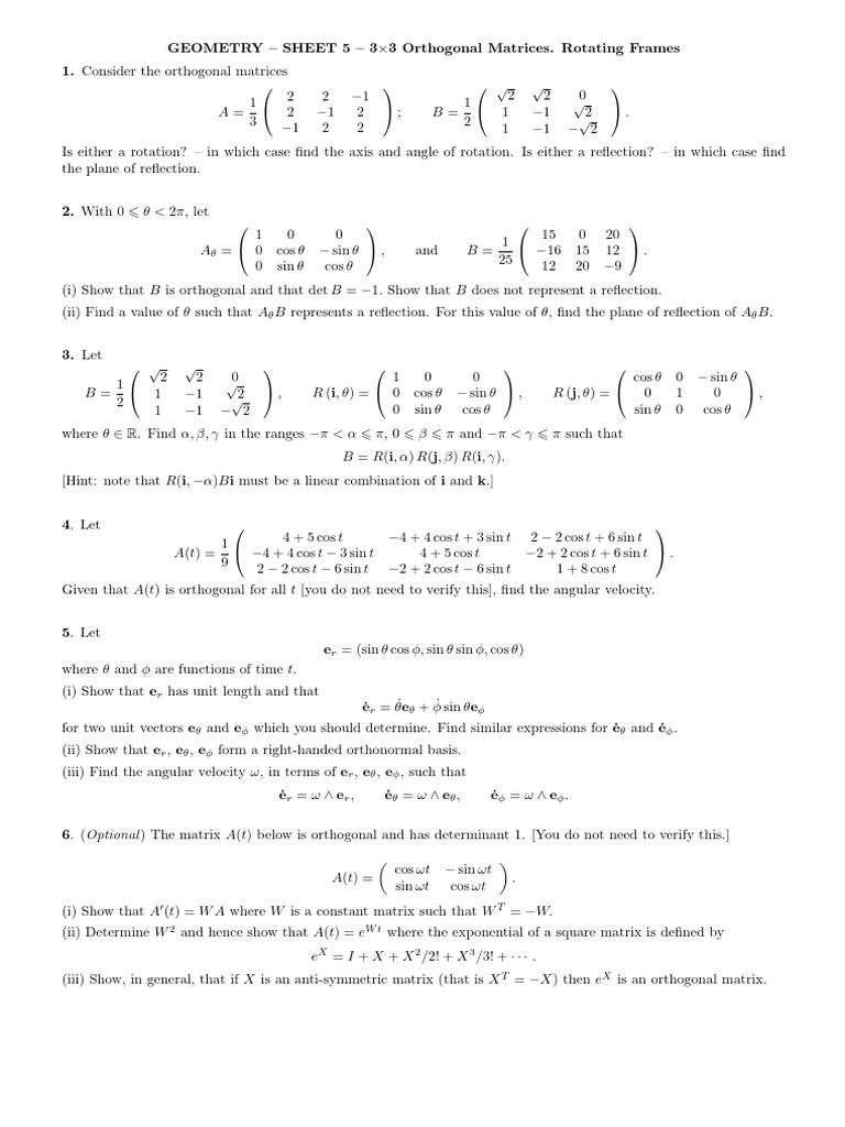 Sheet 5 | PDF | Rotation | Linear Algebra
