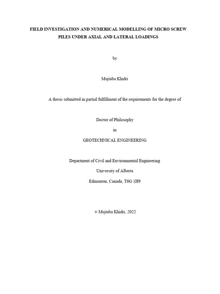 Thesis - Mujtaba Khidri | PDF | Deep Foundation | Geotechnical Engineering