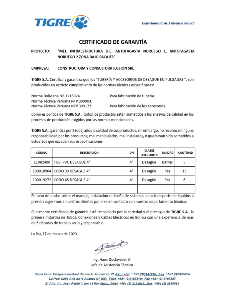 Cert - Calidad - Tuberias y Codos | PDF