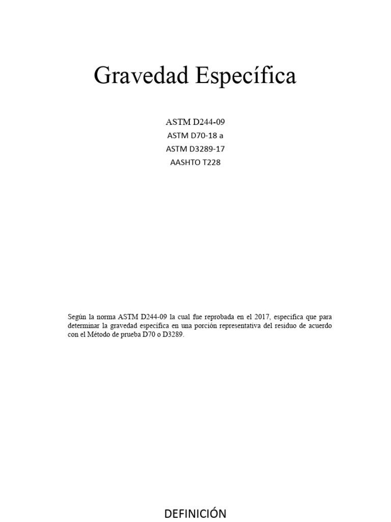 Presentación Normativa Gravedad Específica | PDF | Masa | Volumen