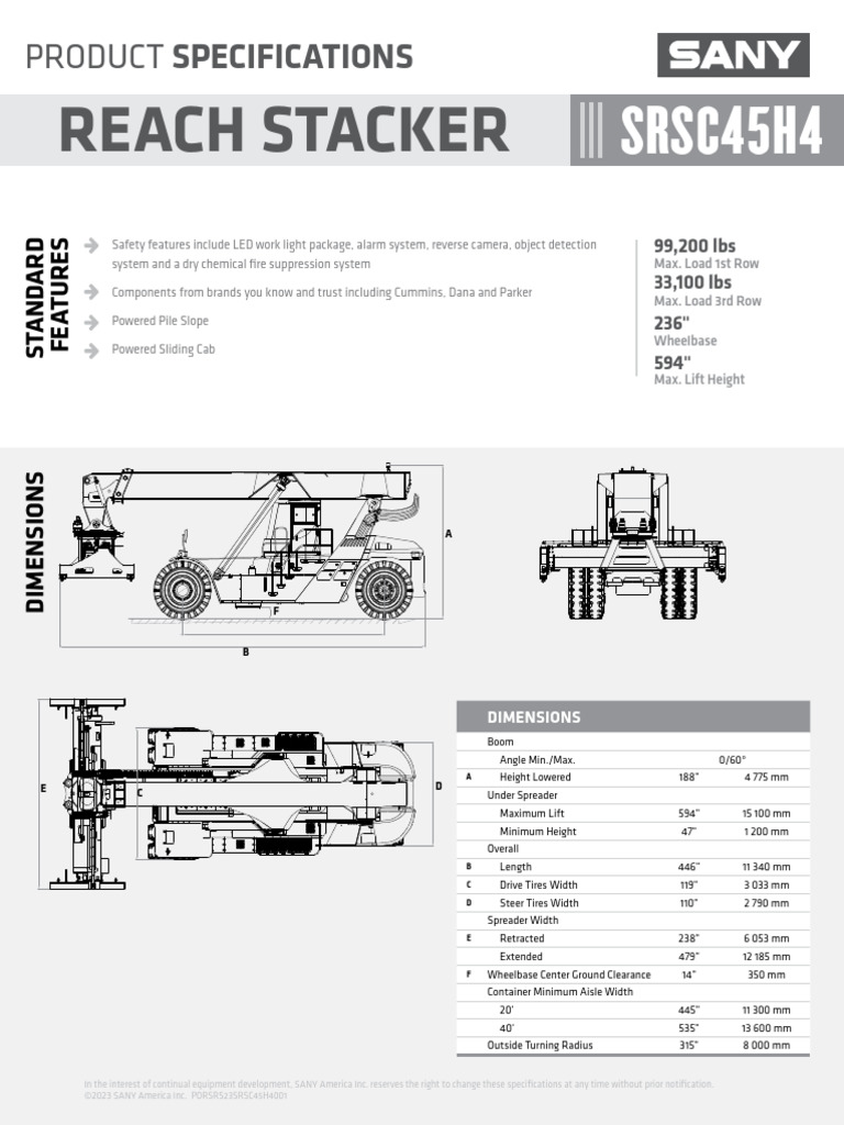 PORECH22SRSC45H4001 Sany Reach Stacker 4pg Specsheet d7 | PDF | Truck ...
