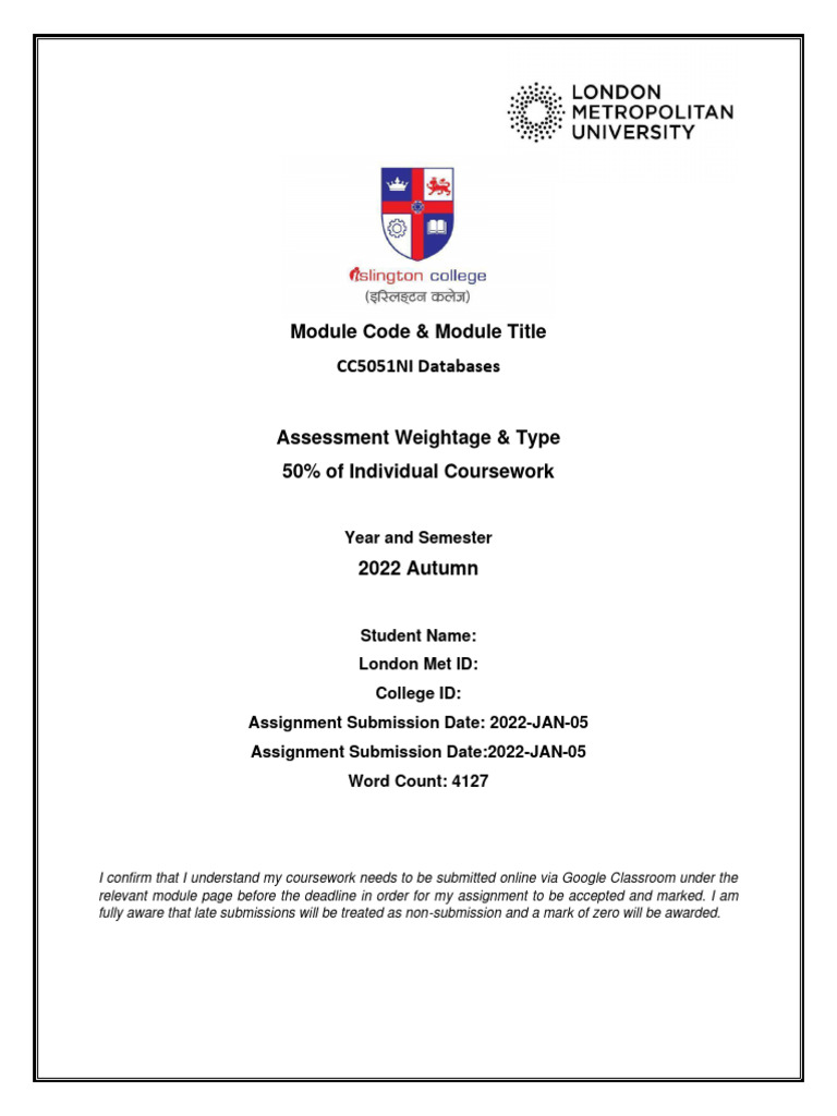 NancyTuladhar DatabaseCoursework | PDF | Computer Science | Computer Engineering