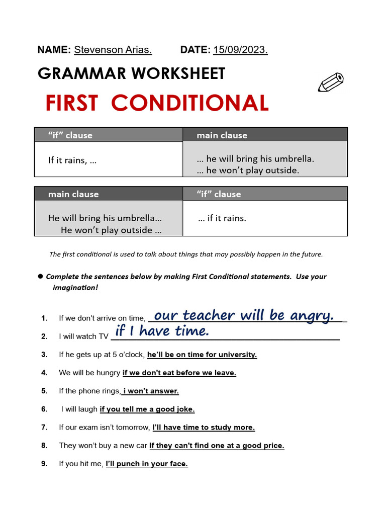 First Conditional Grammar Worksheet | PDF