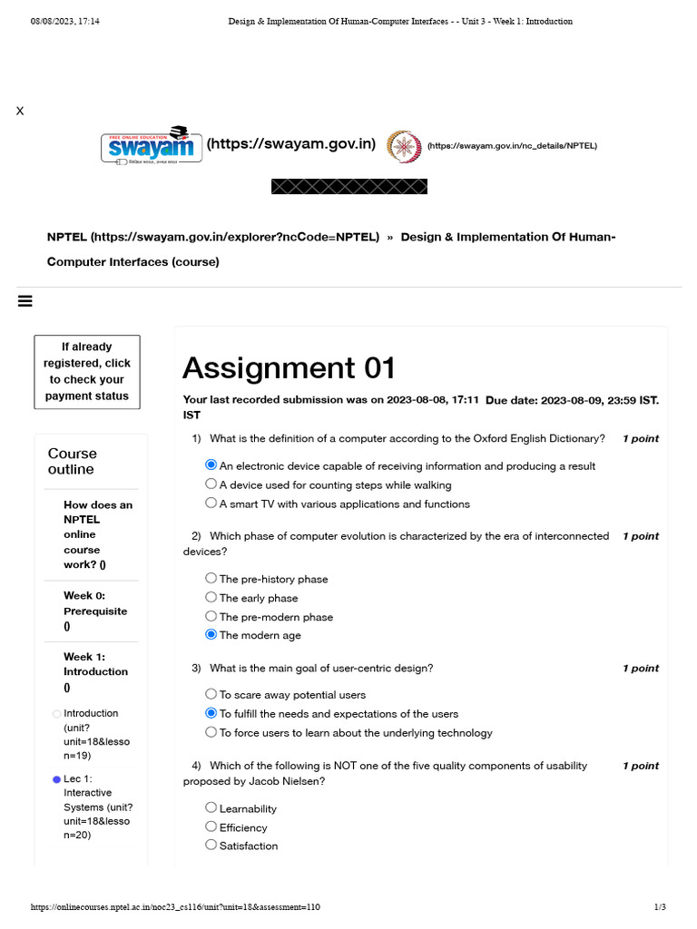 Design & Implementation of Human-Computer Interfaces - Unit 3 - Week 1 - Introduction | PDF