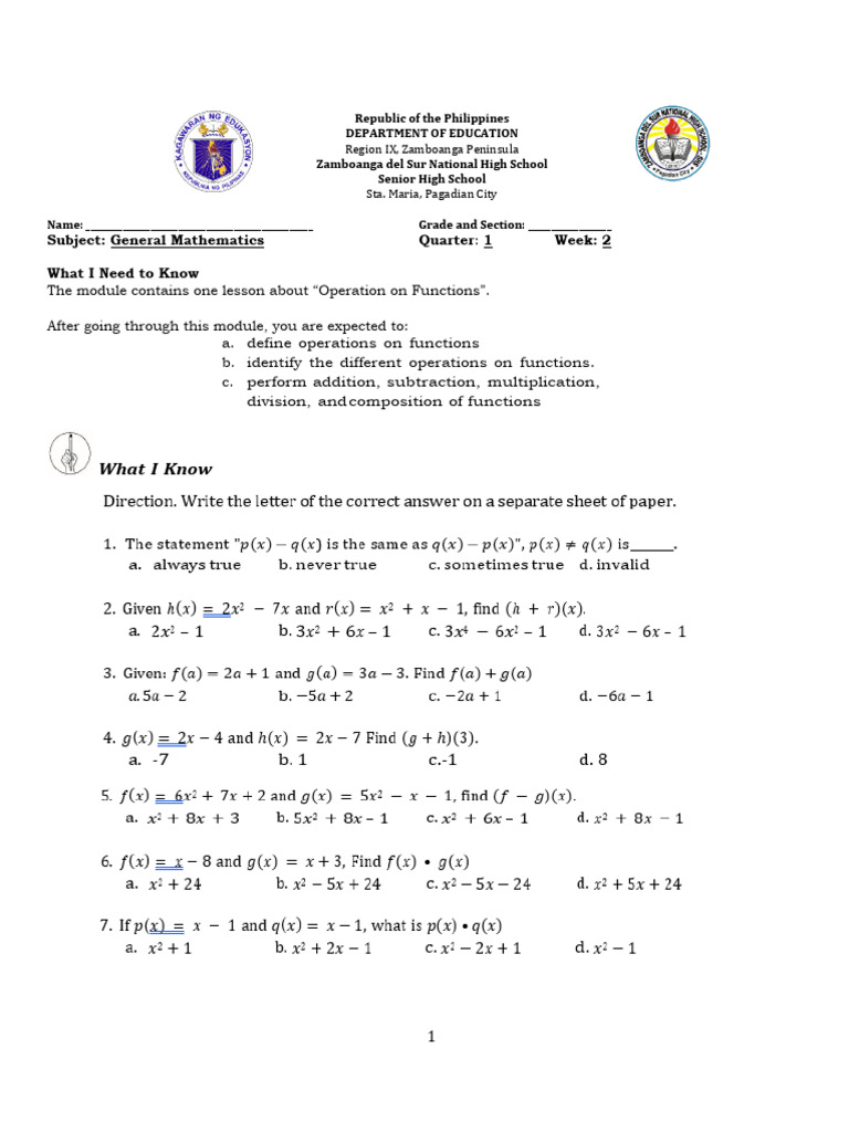 General-Mathematics Q1 W2 | PDF