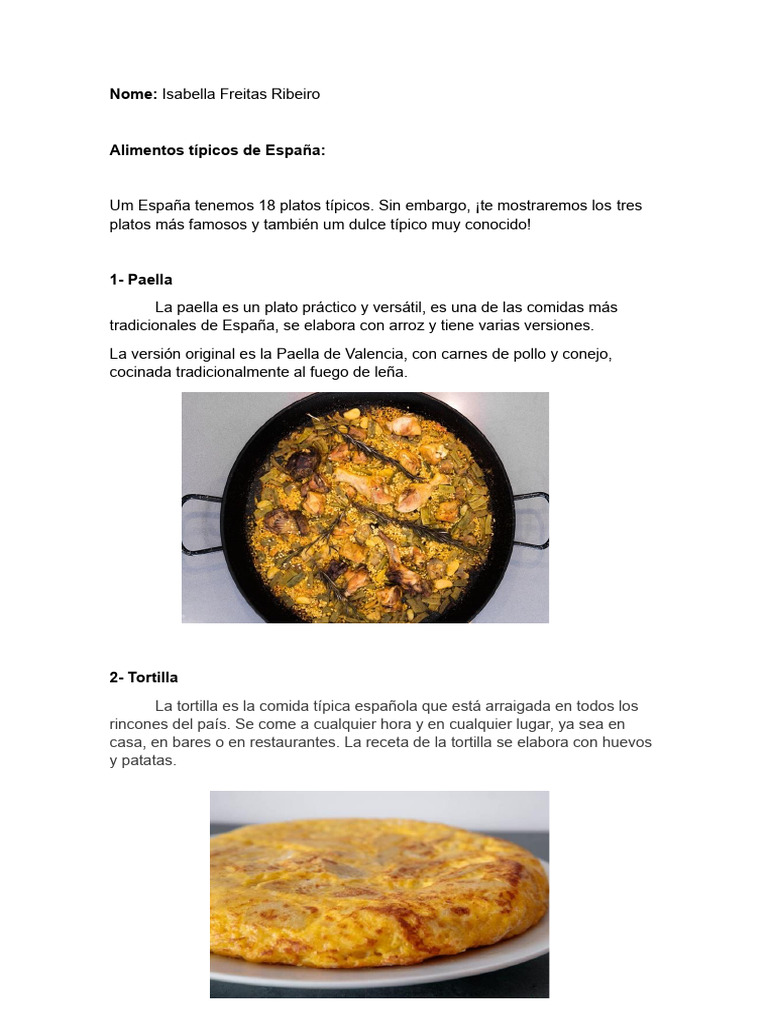 Platos Típicos de España: Paella y Más | PDF | Cocina, comidas y vino
