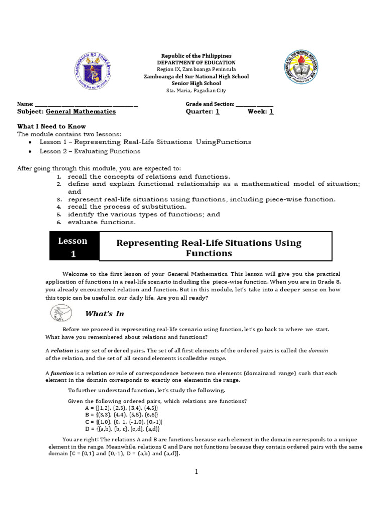 General-Mathematics Q1 W1 | PDF | Function (Mathematics) | Exponentiation
