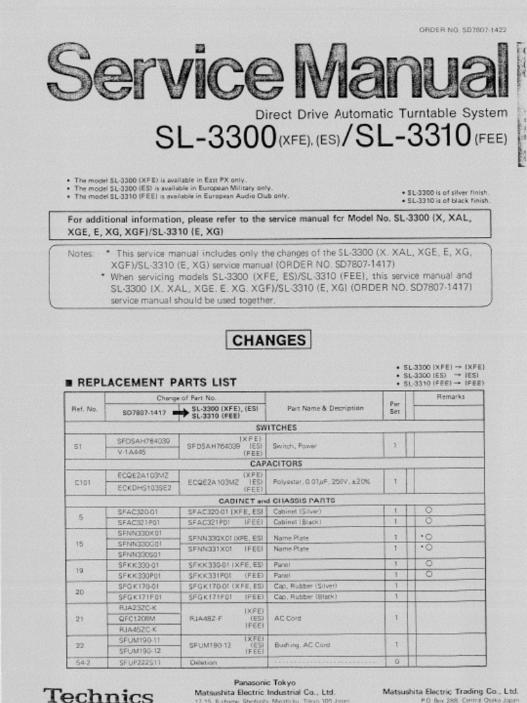 Technics SL 3300 SL 3310 Service Manual | PDF