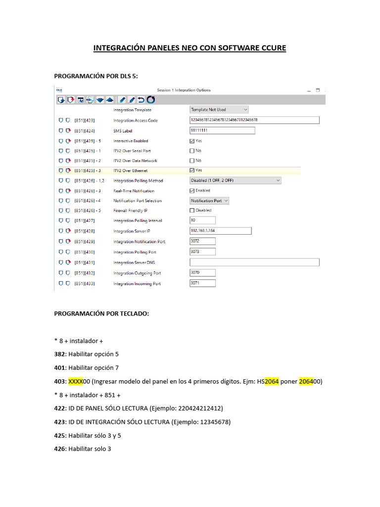 INTEGRACIÓN PANELES NEO CON SOFTWARE CCURE | PDF