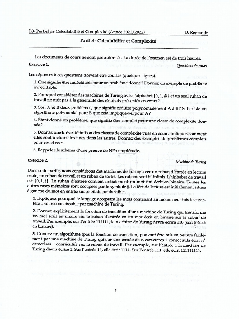 Partiel Complexite 2022 | PDF
