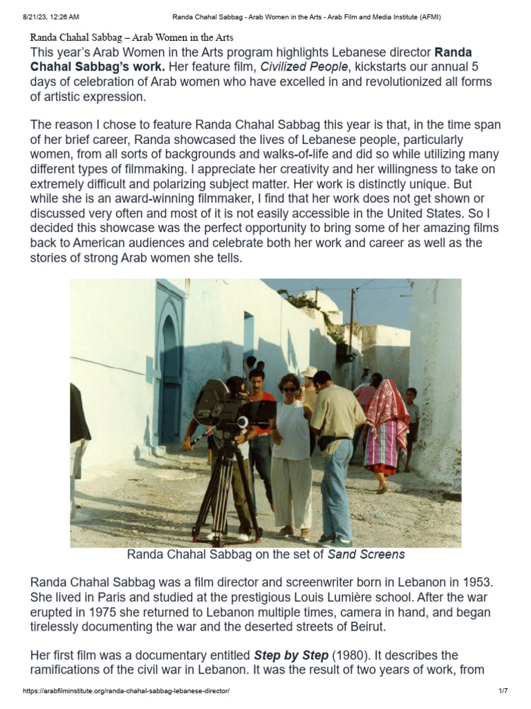 Randa Chahal Sabbag - Arab Women in The Arts - Arab Film (AFMI) | PDF