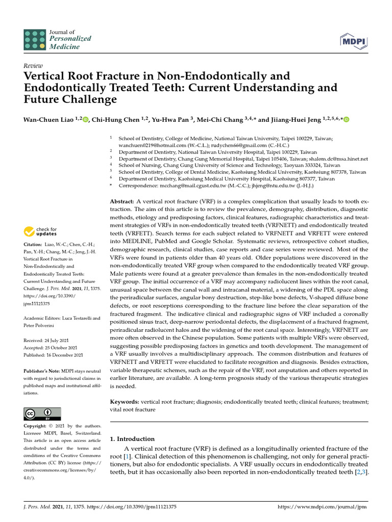 Vertical Root Fracture in Non-Endodontically and | PDF