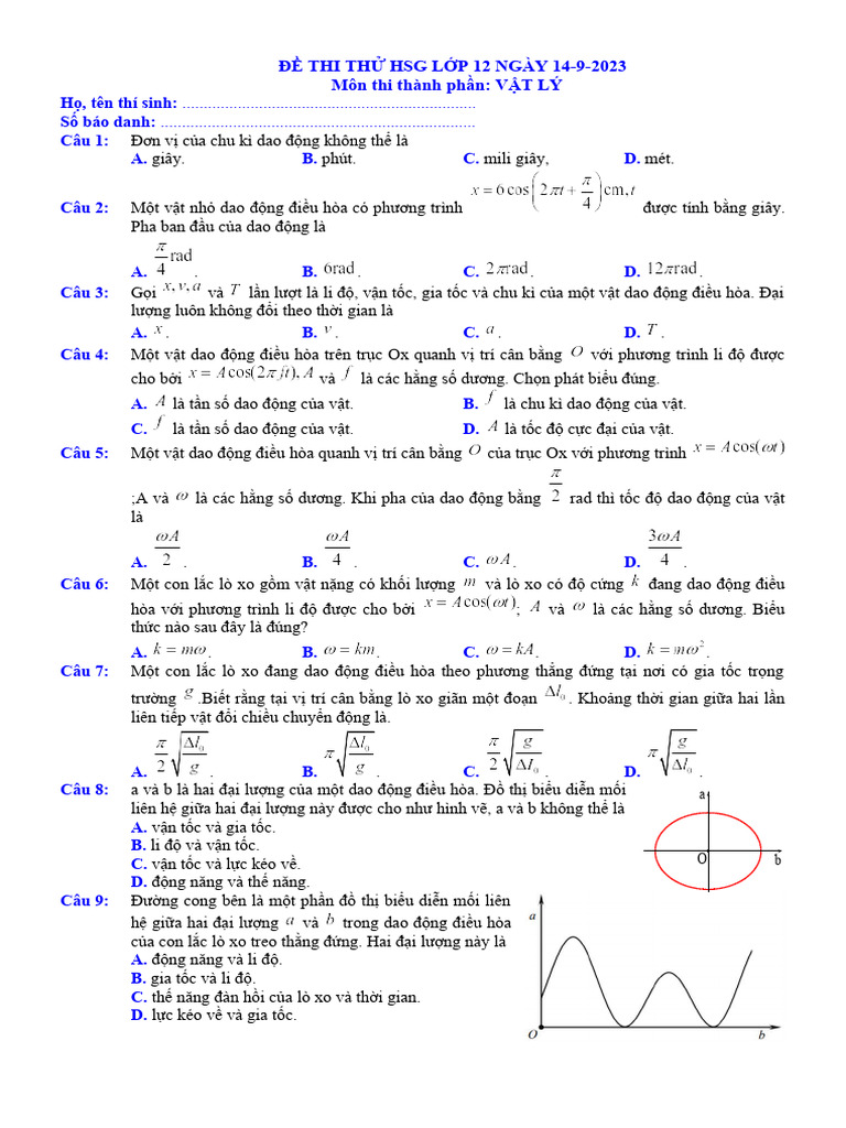 Đề thi thử HSG 14 9 2023 | PDF