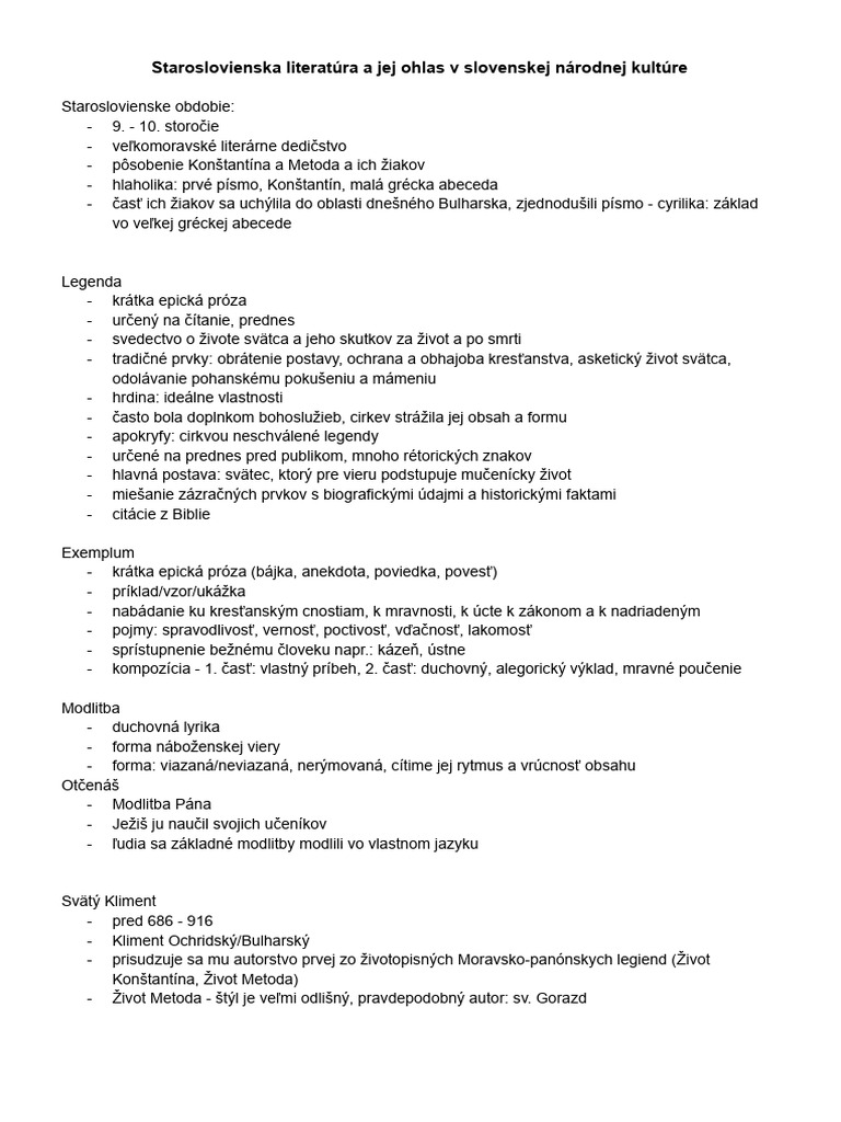 Staroslovienska Literatúra A Jej Ohlas V Slovenskej Národnej Kultúre | PDF